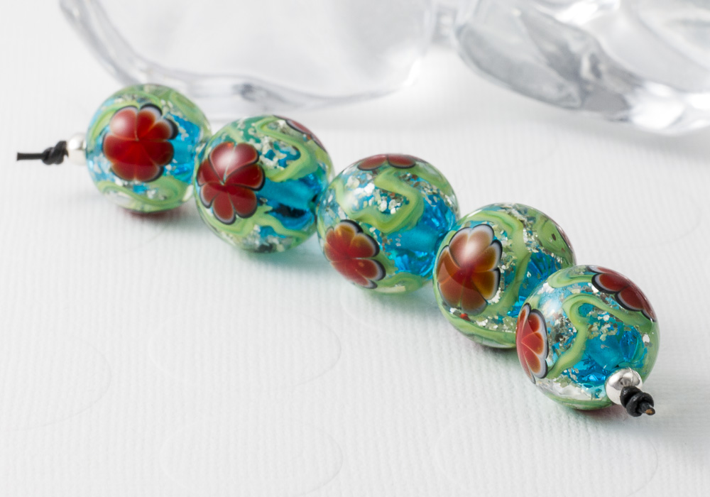 Turquoise Lampwork Flower Beads by Ciel Creations