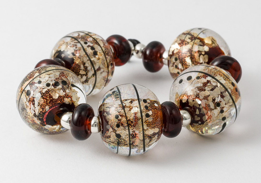 Dark Amber Dichroic Lampwork Beads by Ciel Creations
