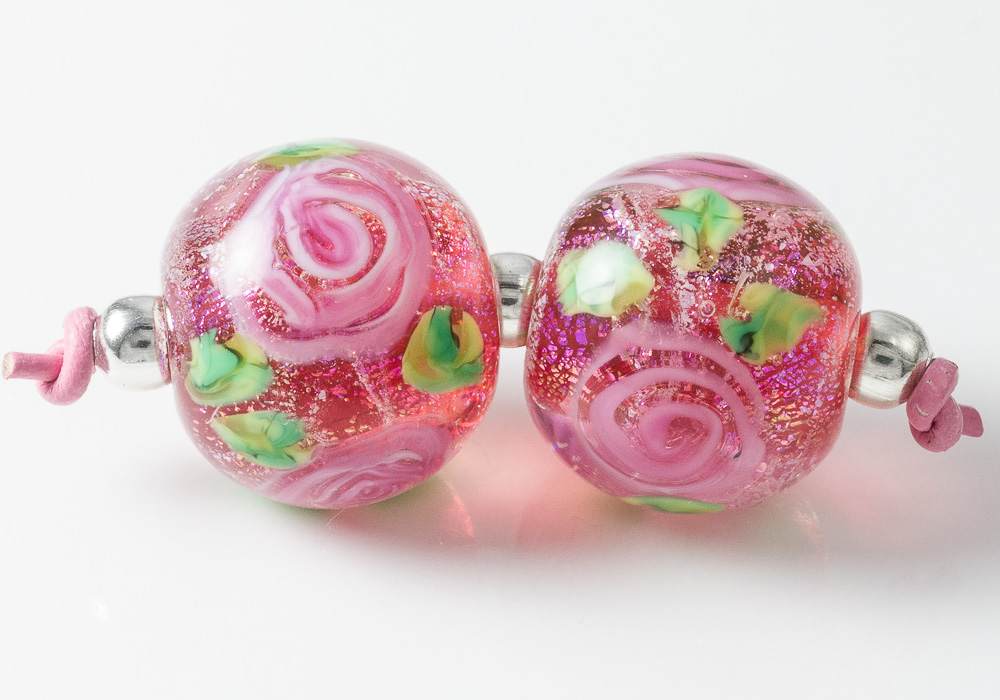 Dichroic Lampwork Rose Beads by Ciel Creations